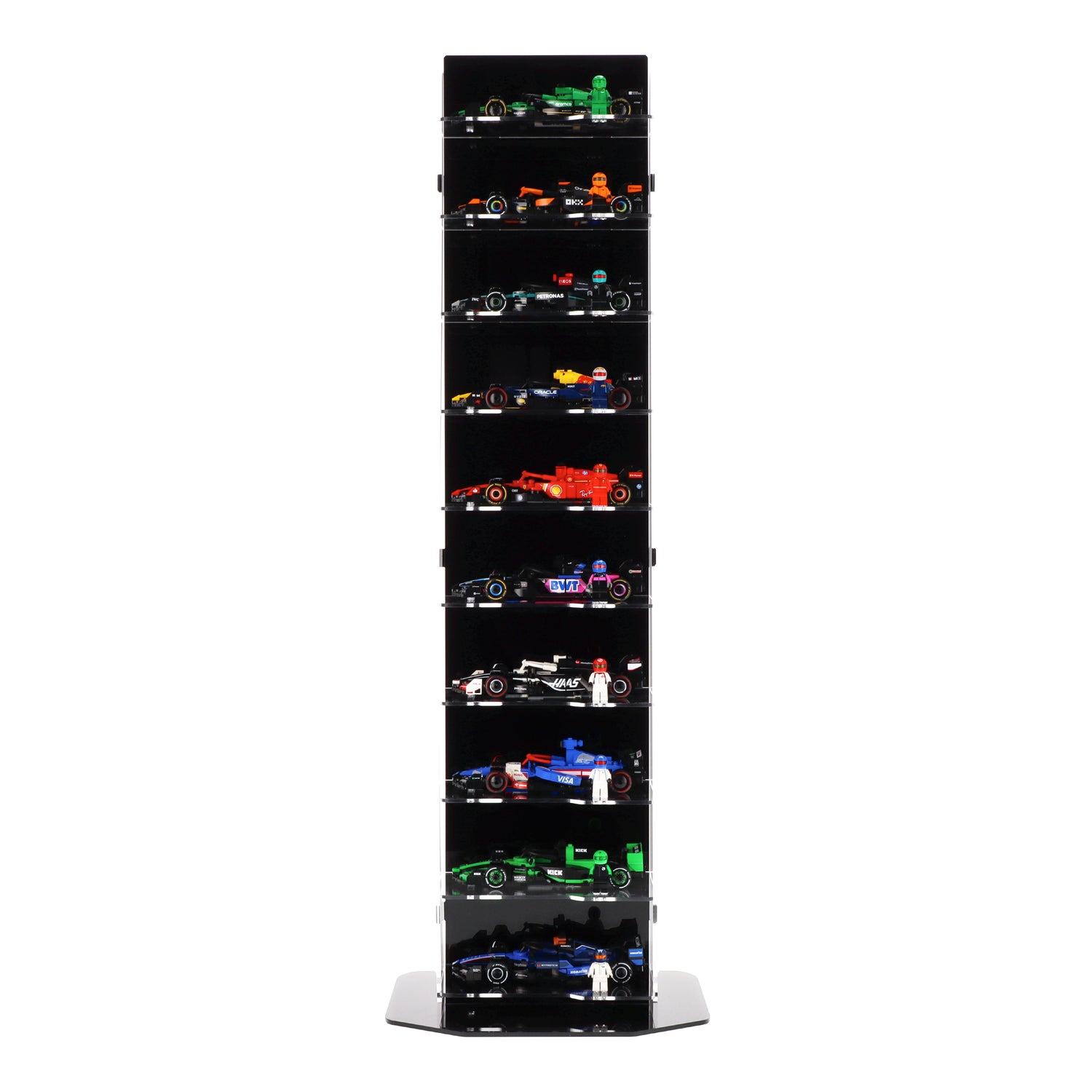 Freestanding Display Stand for 10 x LEGO Speed Champions: Formula 1 Ra