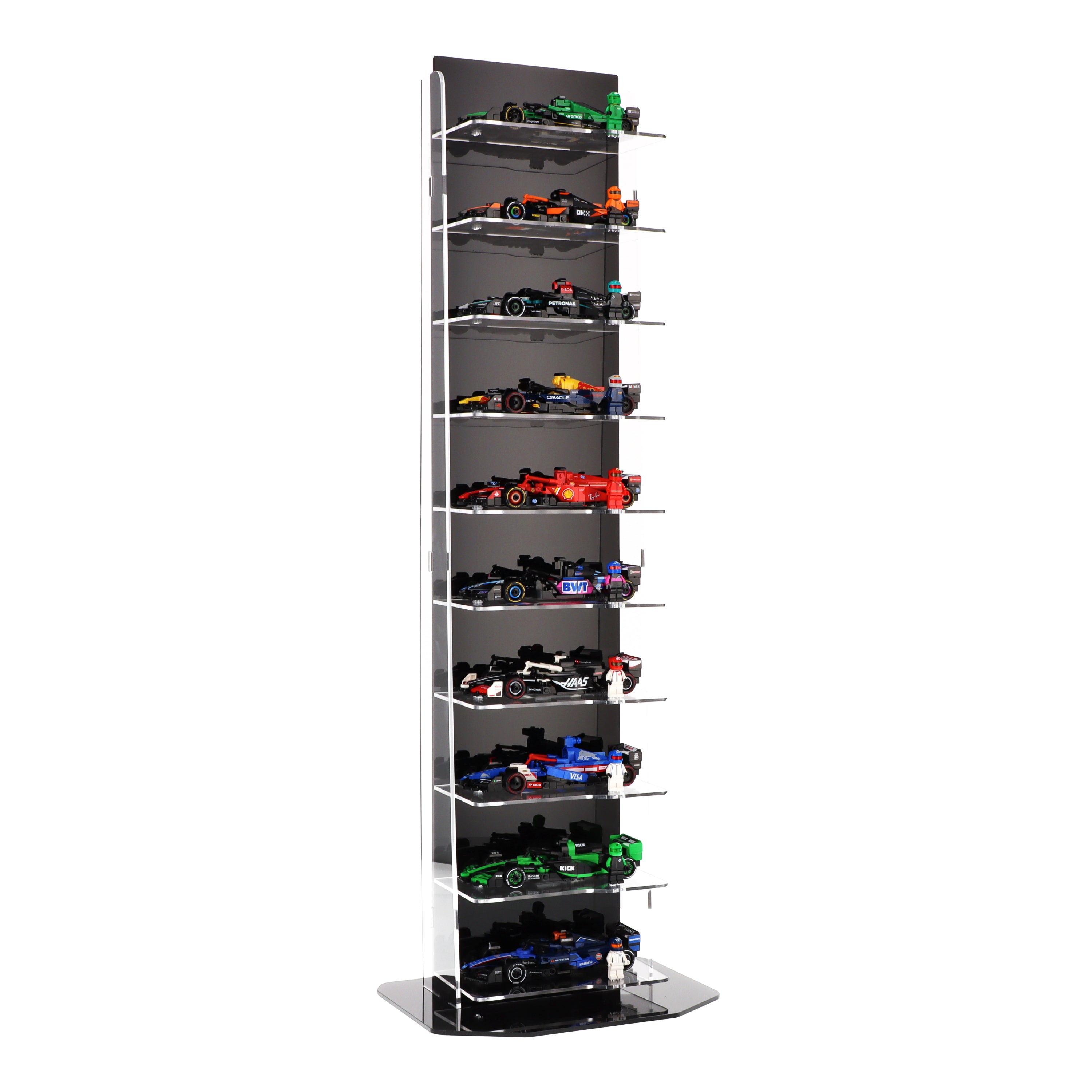 Freestanding Display Stand for 10 x LEGO Speed Champions: Formula 1 Ra