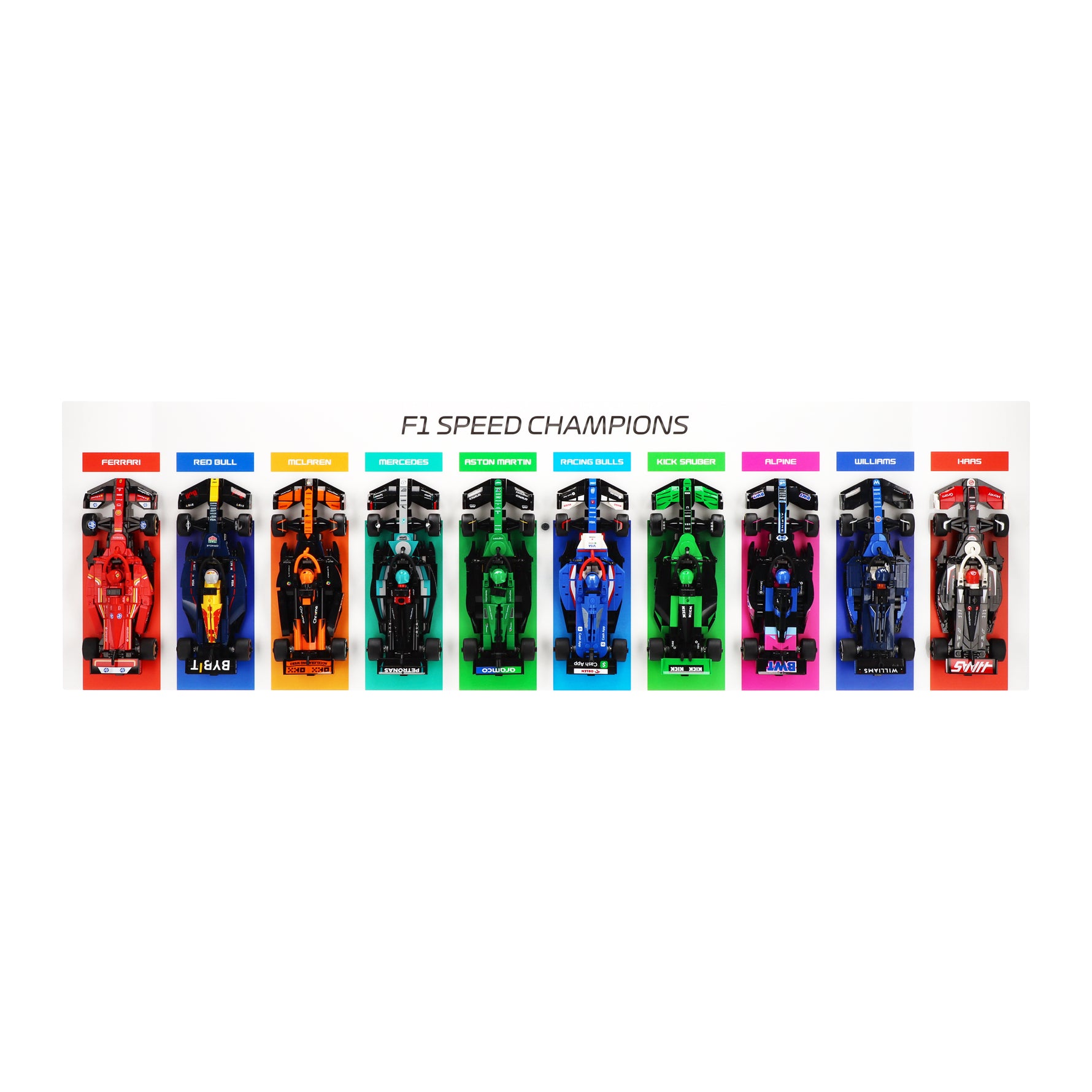 Horizontal Wall Display for 10 LEGO F1 Cars
